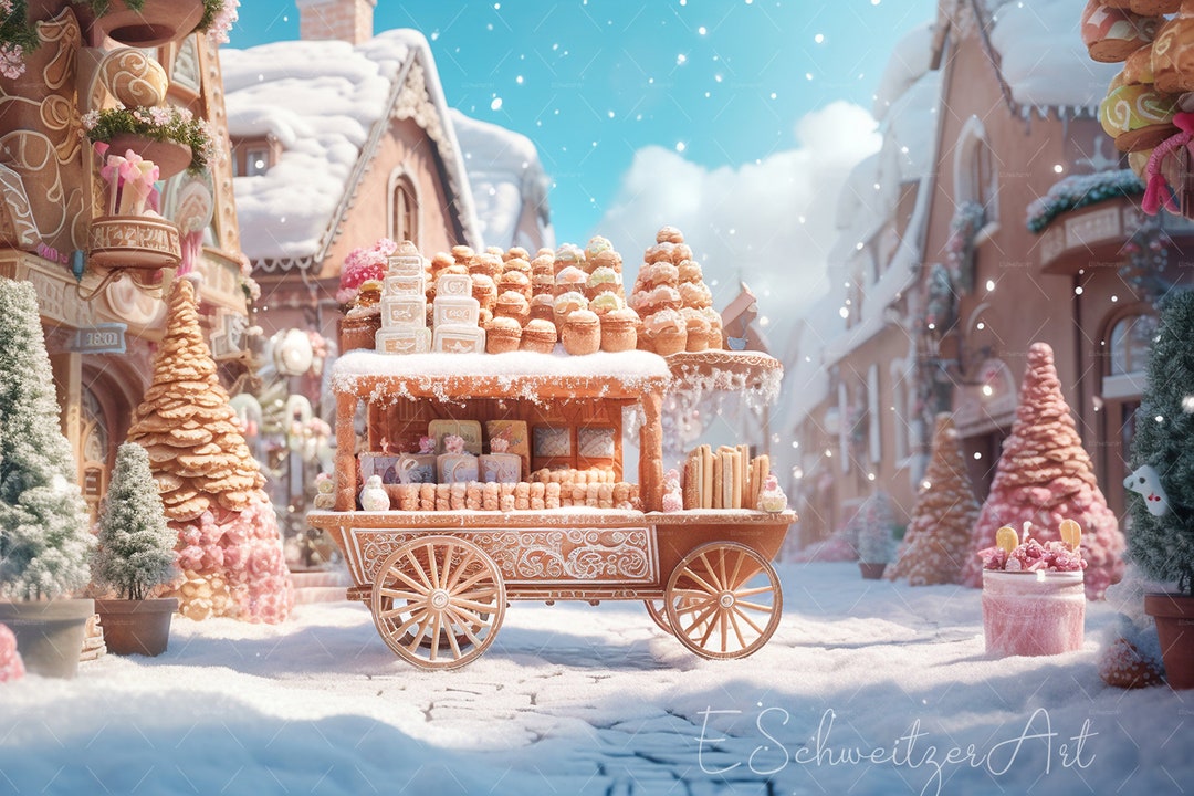 Gingerbread Cart With Christmas Cookies Sweets Winter Forest. Fantasy ...