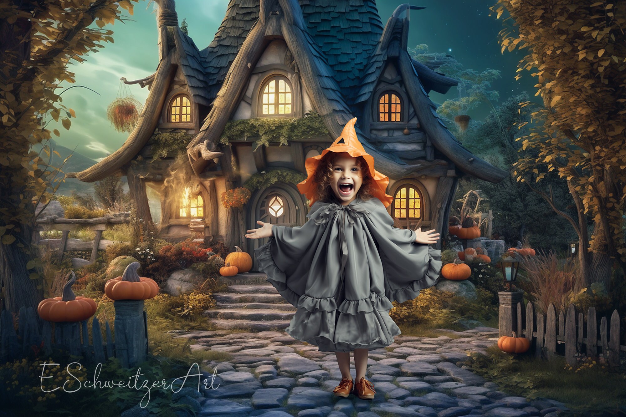 Magic House for Little Witches. Halloween Witchy Digital Backdrop for ...