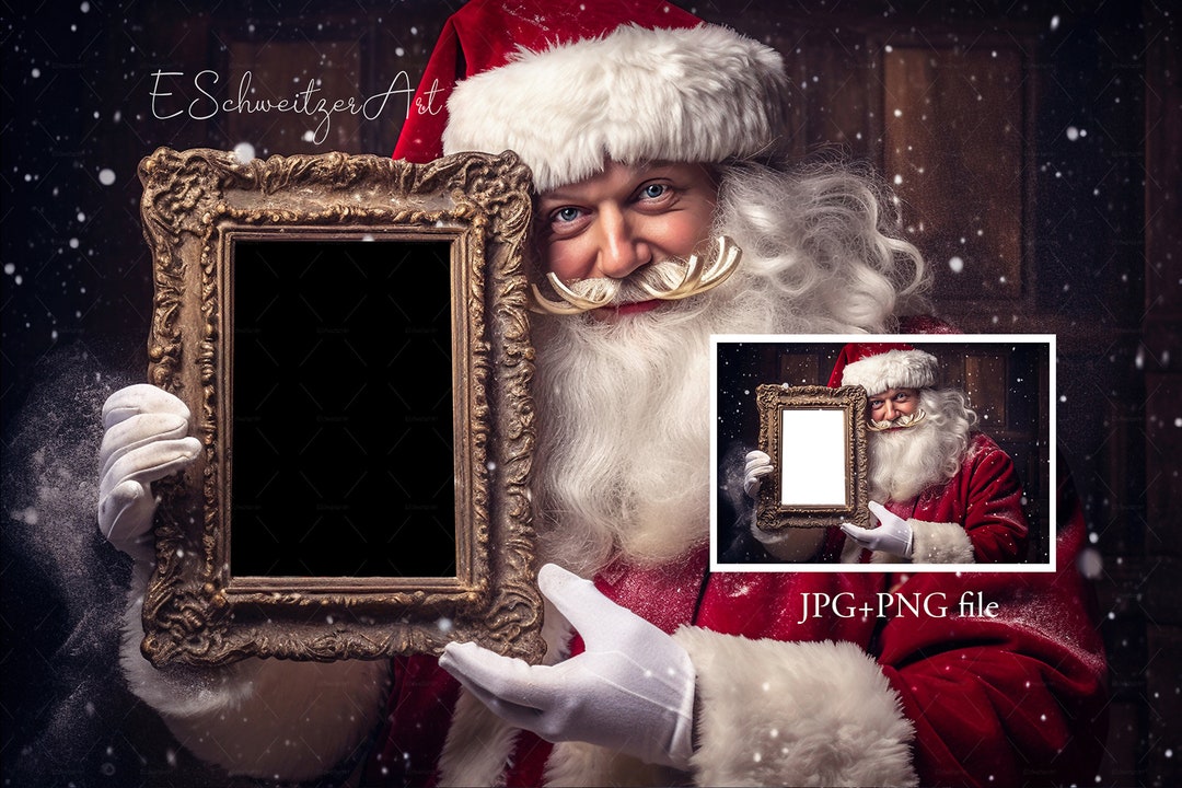 Santa Claus With Picture Frame for Christmas Photo. Digital Backdrop ...