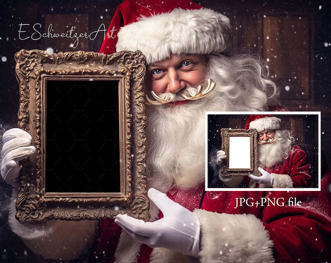 Santa Claus With Picture Frame for Christmas Photo. Digital Backdrop ...