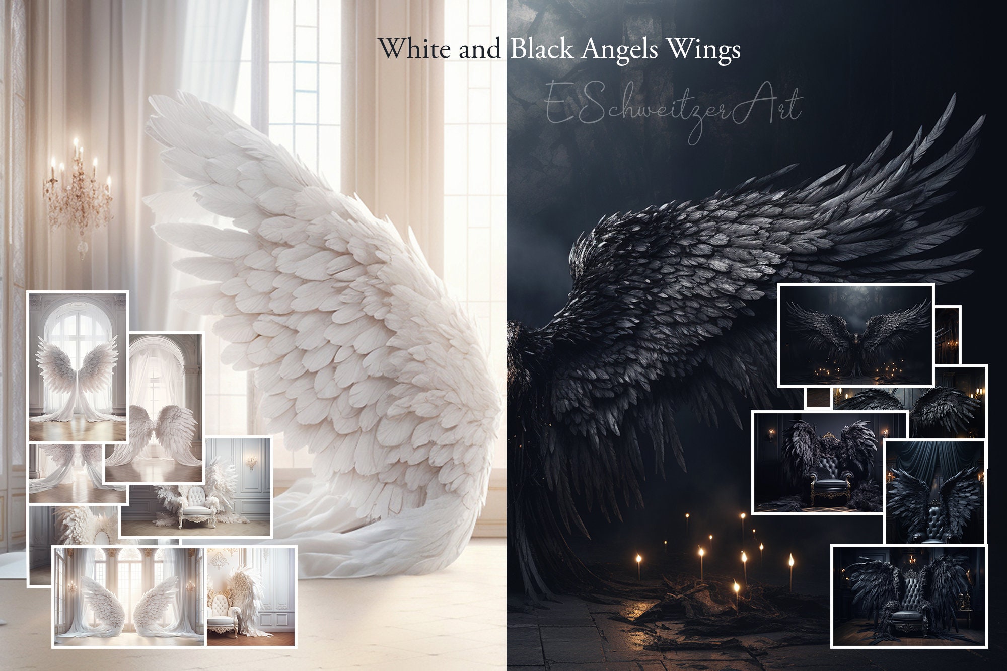 White and Black Angel Wings. Digital Backdrop for Photo - Etsy Australia