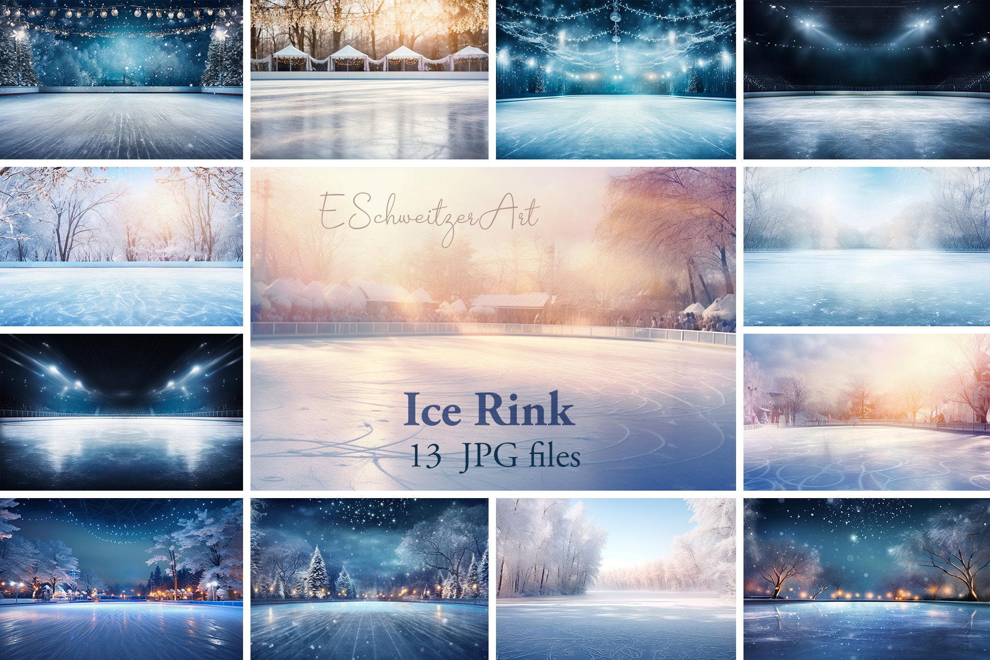 Ice Skating Rink Digital Backdrop Bundle. AI Generated. Magic Christmas ...