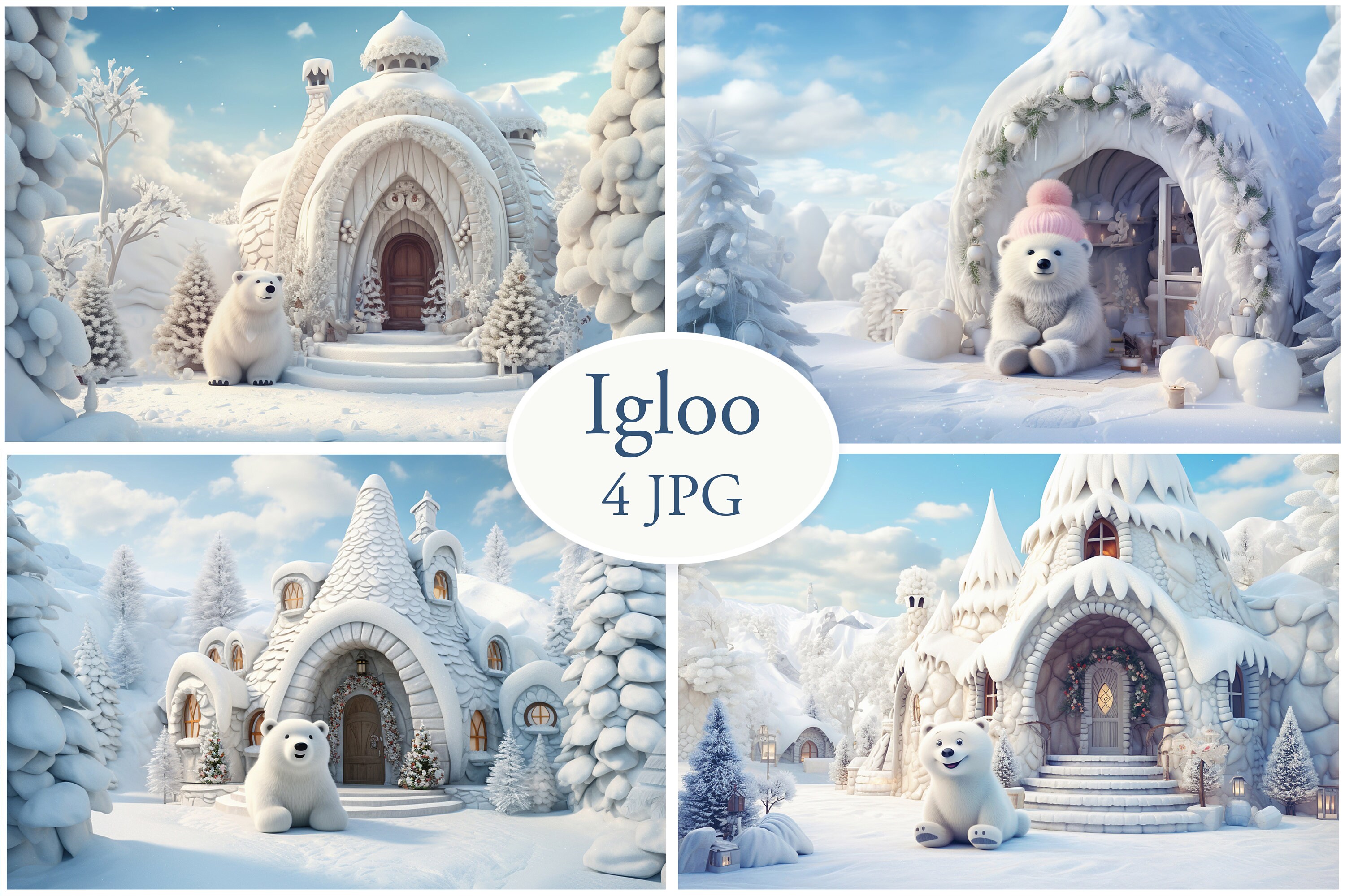 Igloo White Cute Polar Bear Fanny Backdrop for Photo Photoshop - Etsy