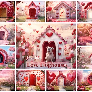 Valentine Love Doghouse Digital Backdrop Bundle. AI Generated. Hearts ...