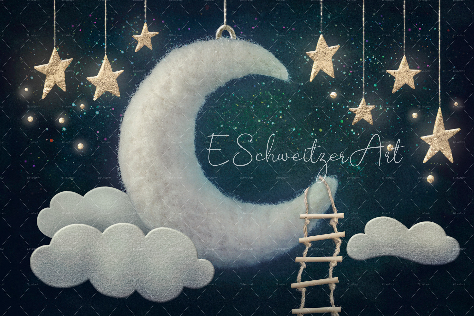 Newborn Digital Backdrop With Moon Clouds Stars. Newborn Photography ...