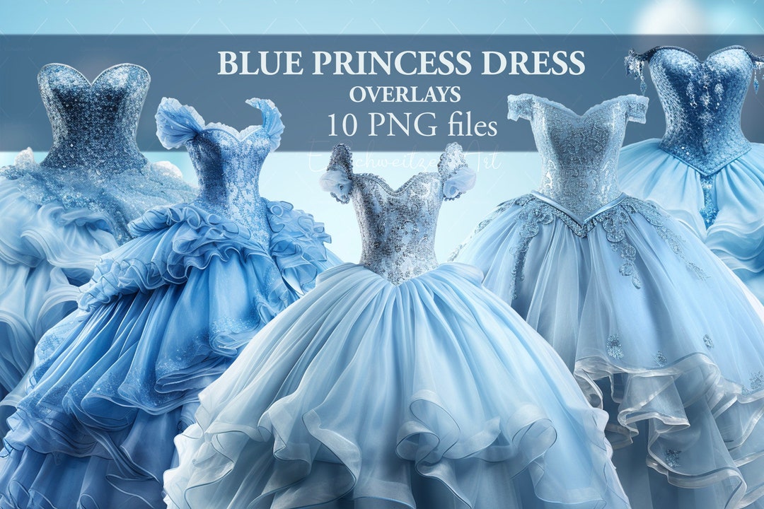 Blue Princess Girl Dress Ball Gown Photo Overlay. 10 PACK. PNG Files ...