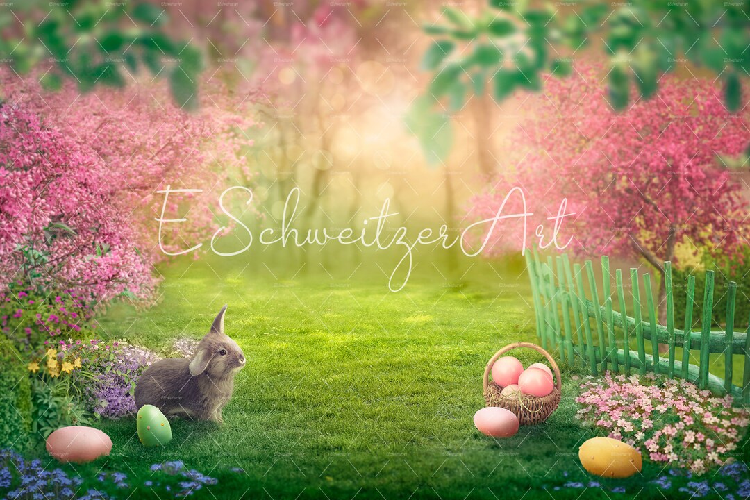 Easter Digital Backdrop With Hare and Basket for Photography ...