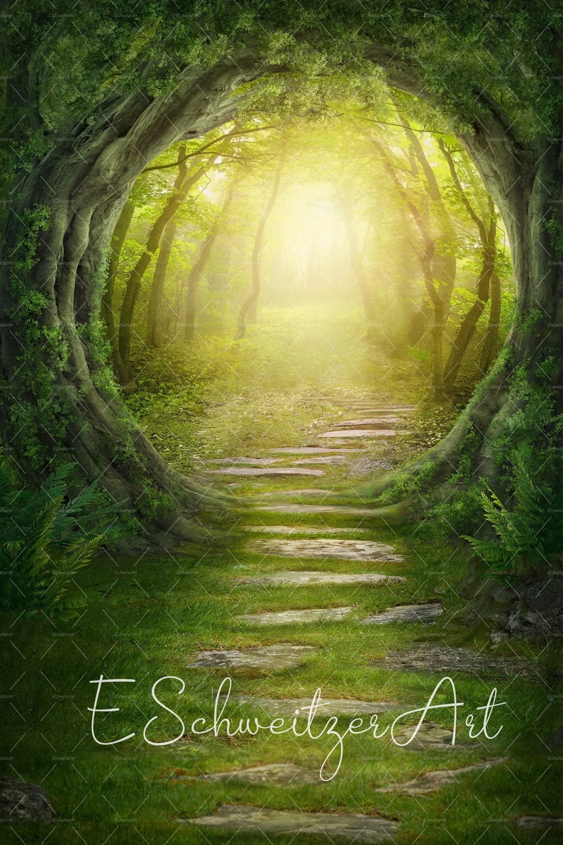 Magic Forest Path Digital Backdrop. Fantasy Wood Vertical Background ...