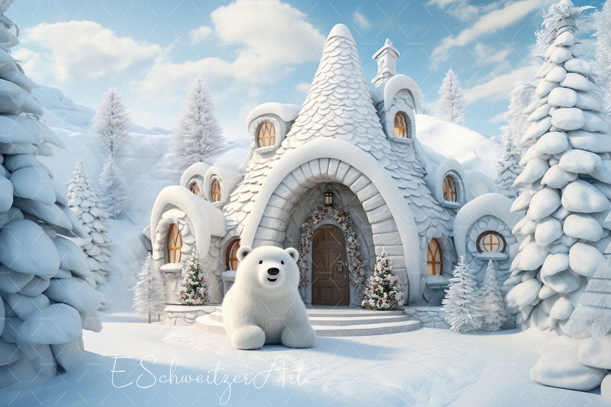 Igloo White Cute Polar Bear Fanny Backdrop for Photo Photoshop - Etsy