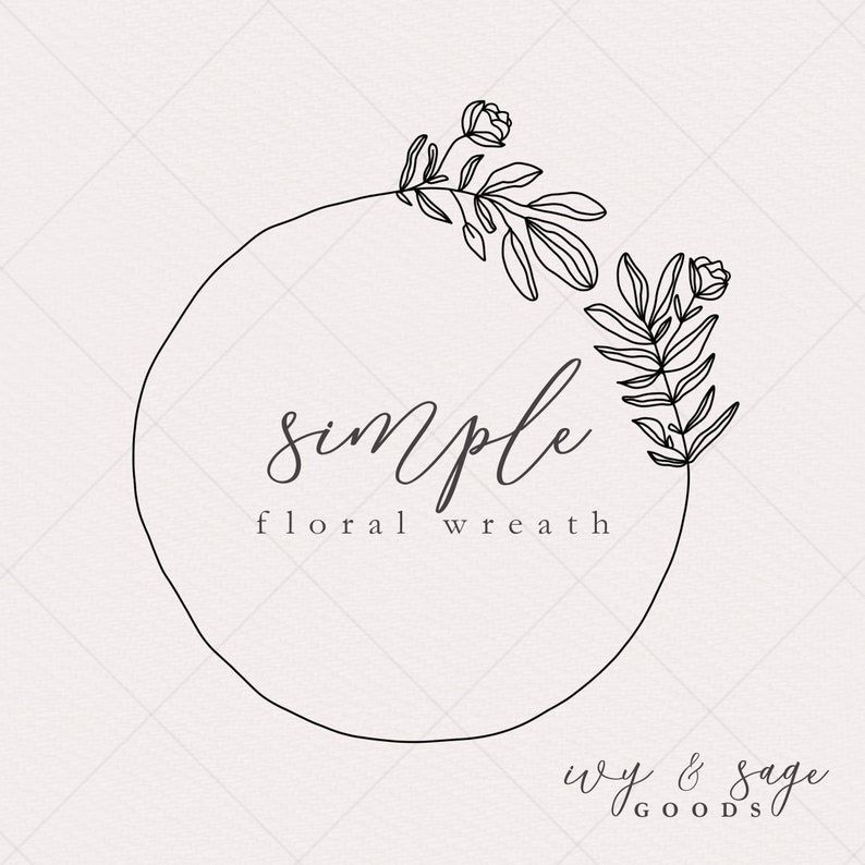 Simple Floral Wreath, Hand Drawn, Sketched Line Art, PNG Clip Art ...