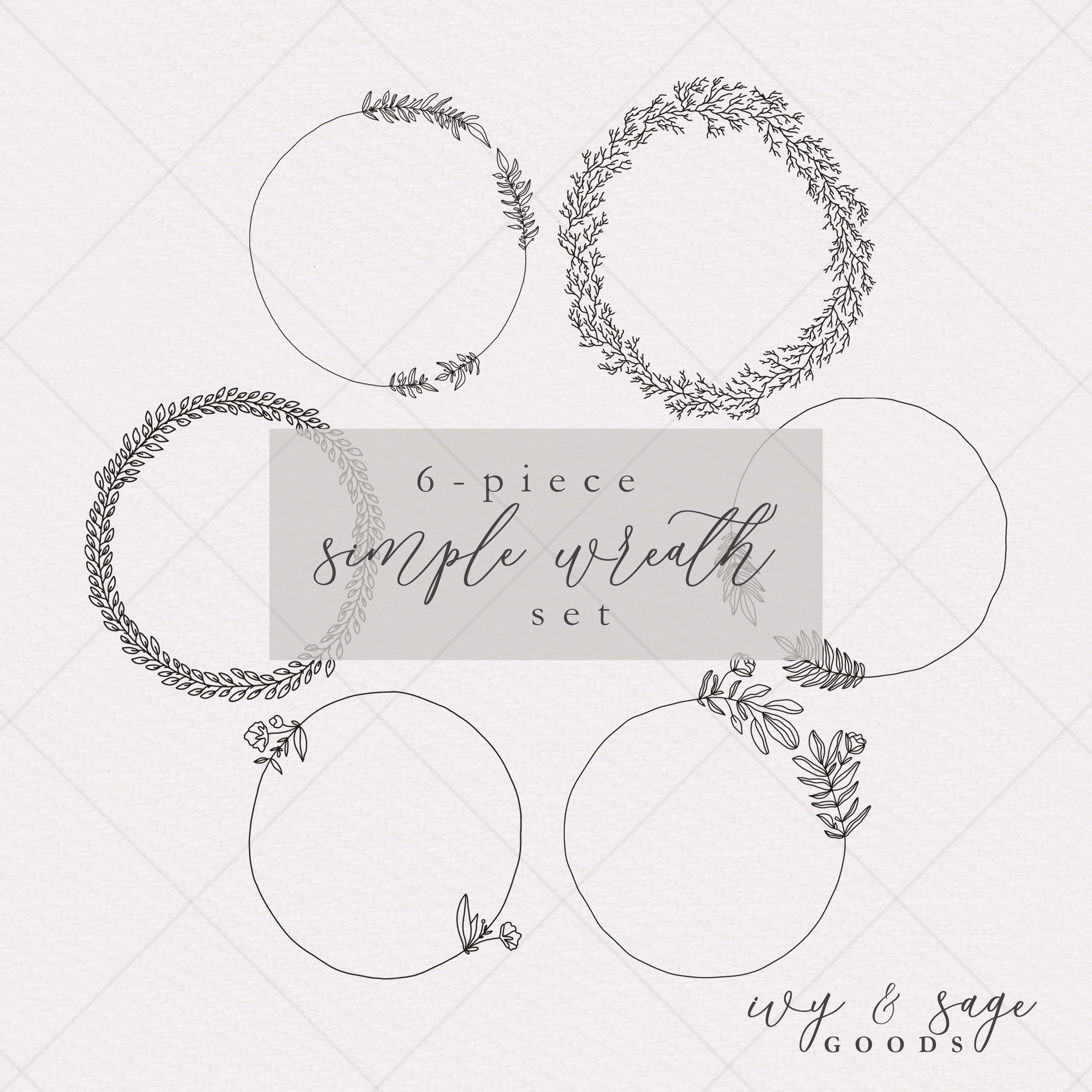 Hand Drawn Simple Minimalist Wreath Set Sketched Line Art - Etsy