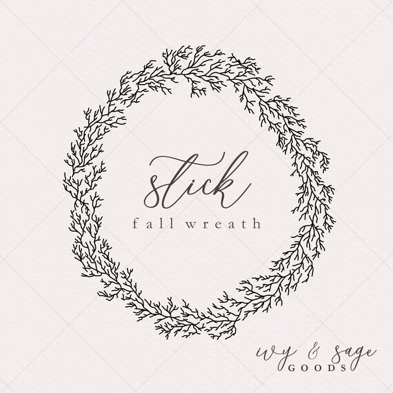 Minimal Stick Wreath Hand Drawn Sketched Line Art PNG Clip - Etsy