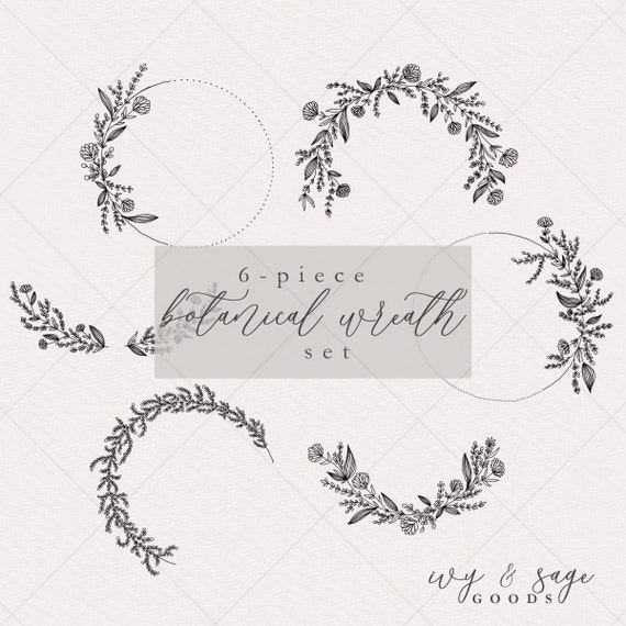 Hand Drawn Wreath Set Laurel & Wreath Bundle Sketched Line - Etsy