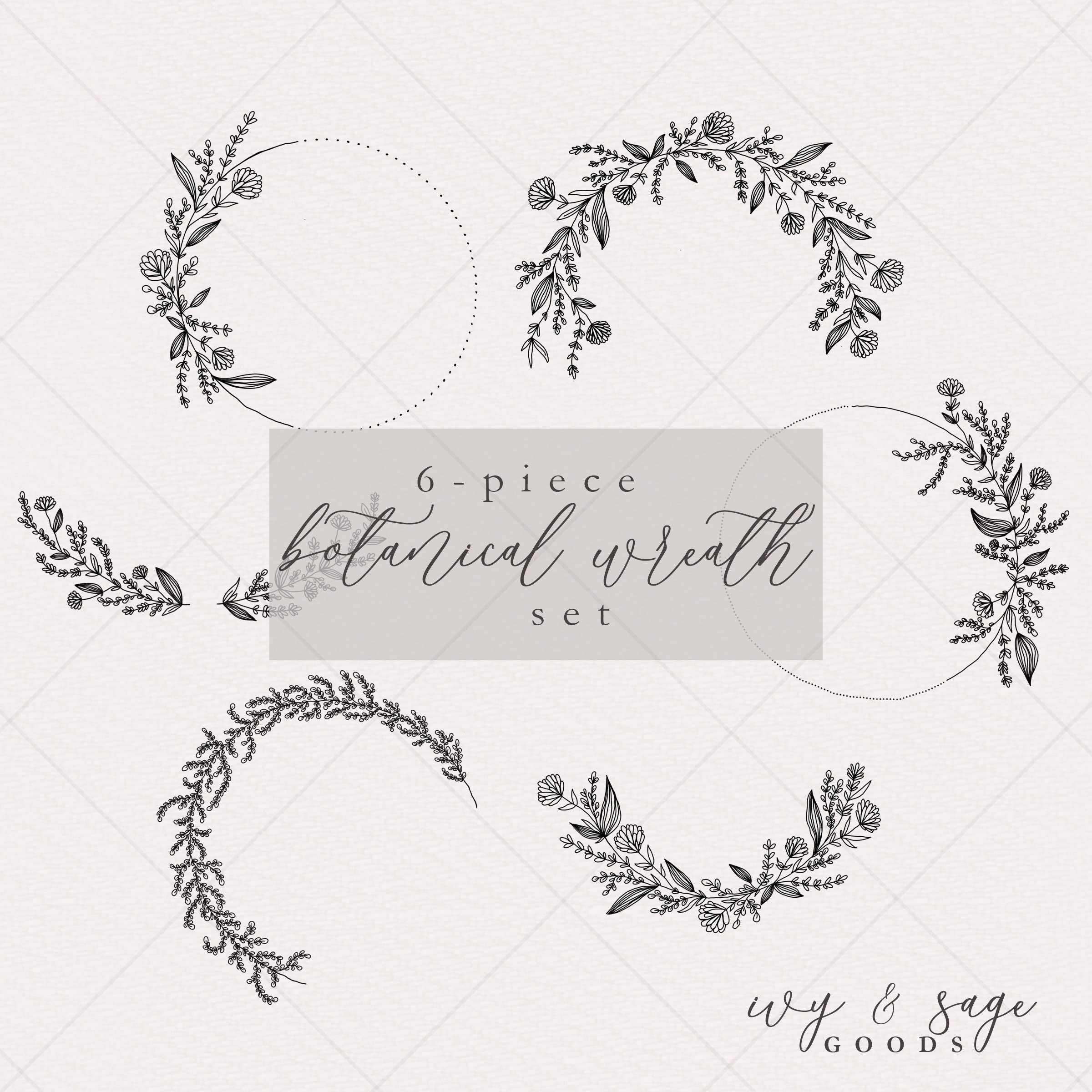 Hand Drawn Wreath Set Laurel & Wreath Bundle Sketched Line Art ...