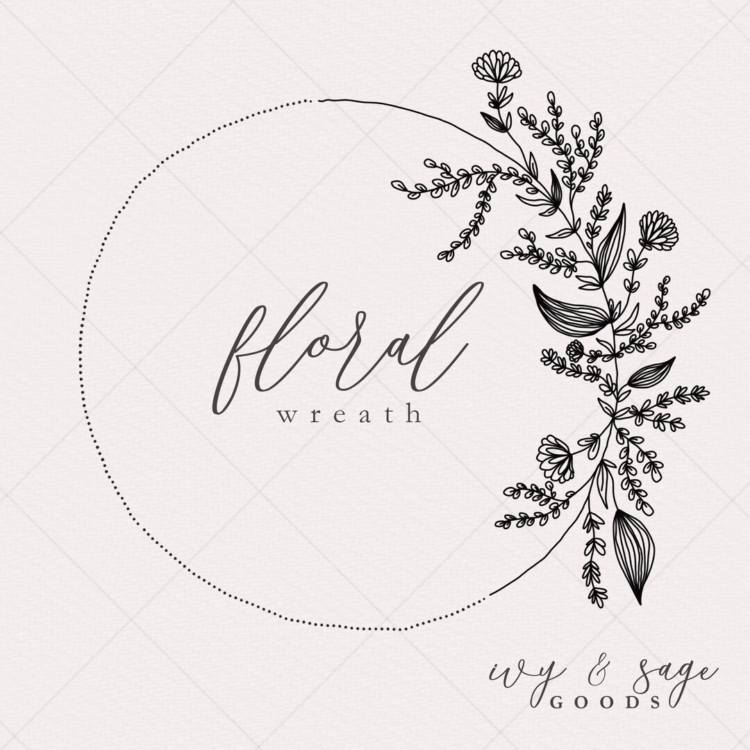 Wedding Floral Wreath | Sketched Line Art | Wreath Clipart | Hand Drawn ...