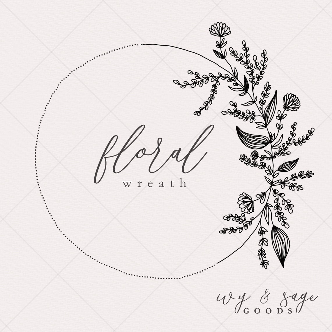 Wedding Floral Wreath | Sketched Line Art | Wreath Clipart | Hand Drawn ...