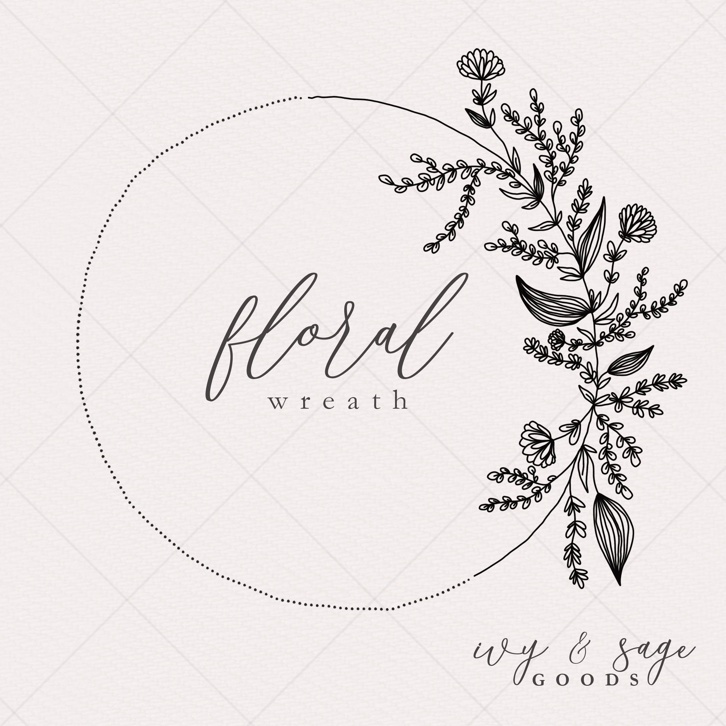 Wedding Floral Wreath | Sketched Line Art | Wreath Clipart | Hand Drawn ...