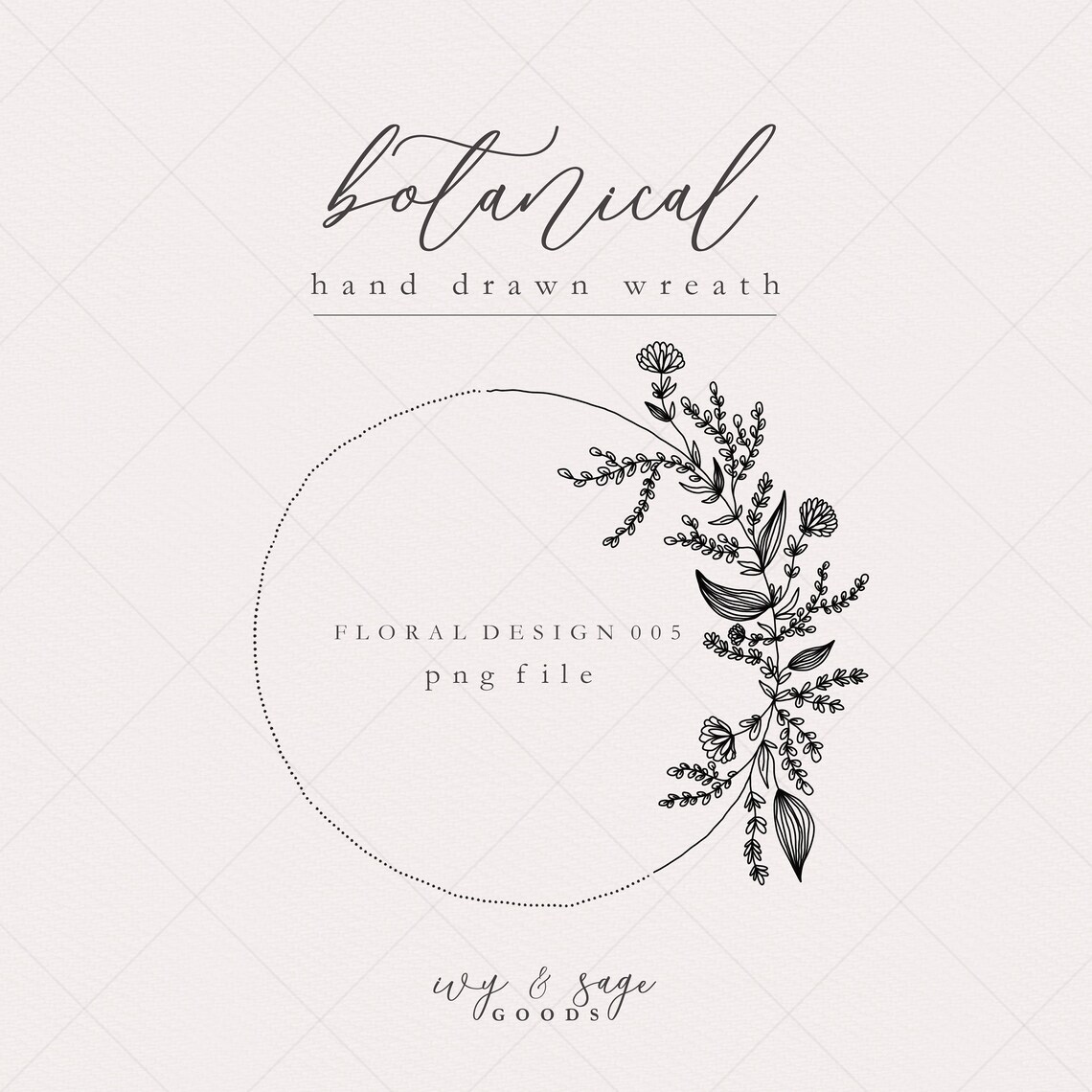 Wedding Floral Wreath | Sketched Line Art | Wreath Clipart | Hand Drawn ...