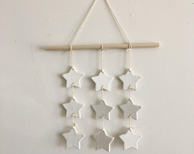 Star Mobile - 9 // White Clay Mobile, Wall Hanging, Modern Dorm Room ...