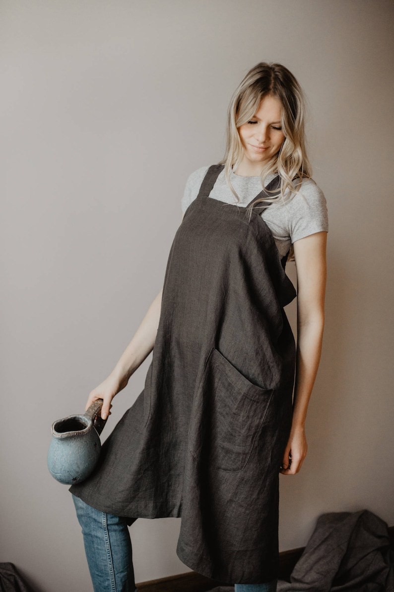 Linen Pinafore, Crossback Apron, Japanese Apron , Linen Smock, Linen ...