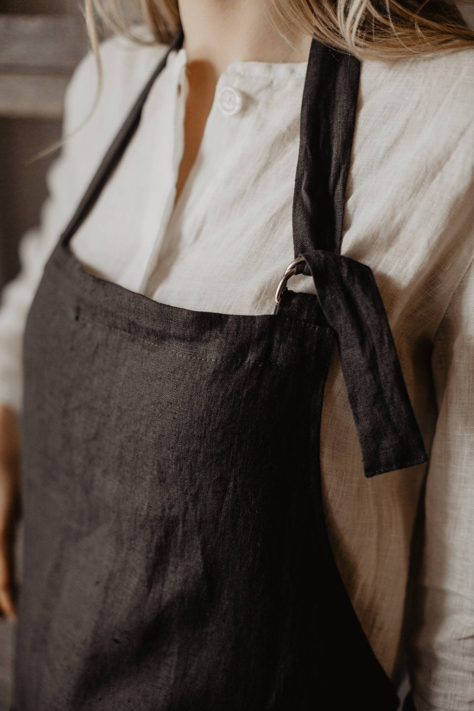 Linen Apron, Linen Tunic Apron, Work Dress, Washed Long Apron With Deep ...