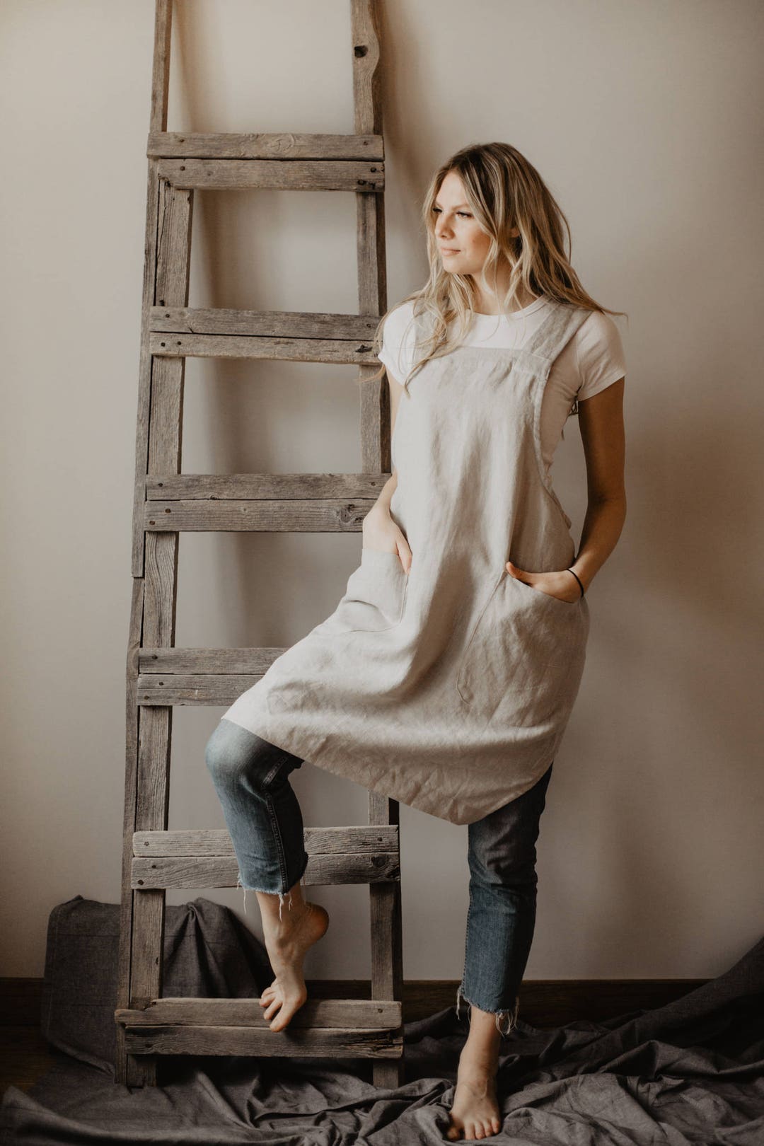 Japanese Apron , Linen Smock, Linen Tunic Apron, Work Dress, Linen ...