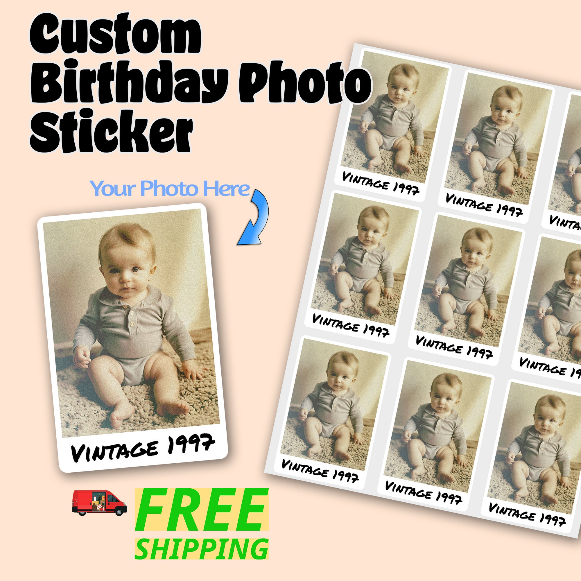 Custom Birthday Stickers, Custom Photo Stickers, Custom Party Favors ...