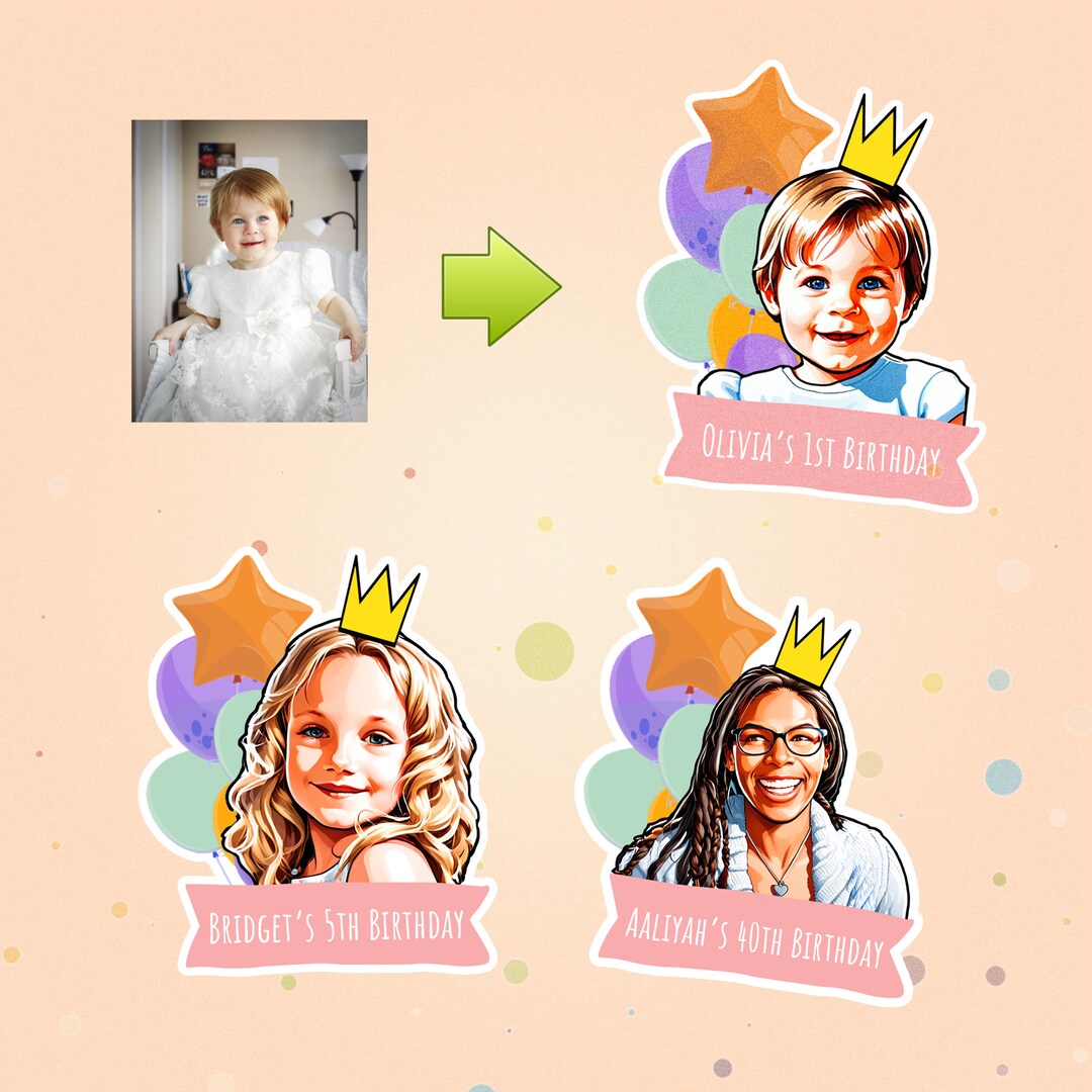 Birthday Sticker, Custom Photo Sticker, Birthday Party Decor, Photo ...