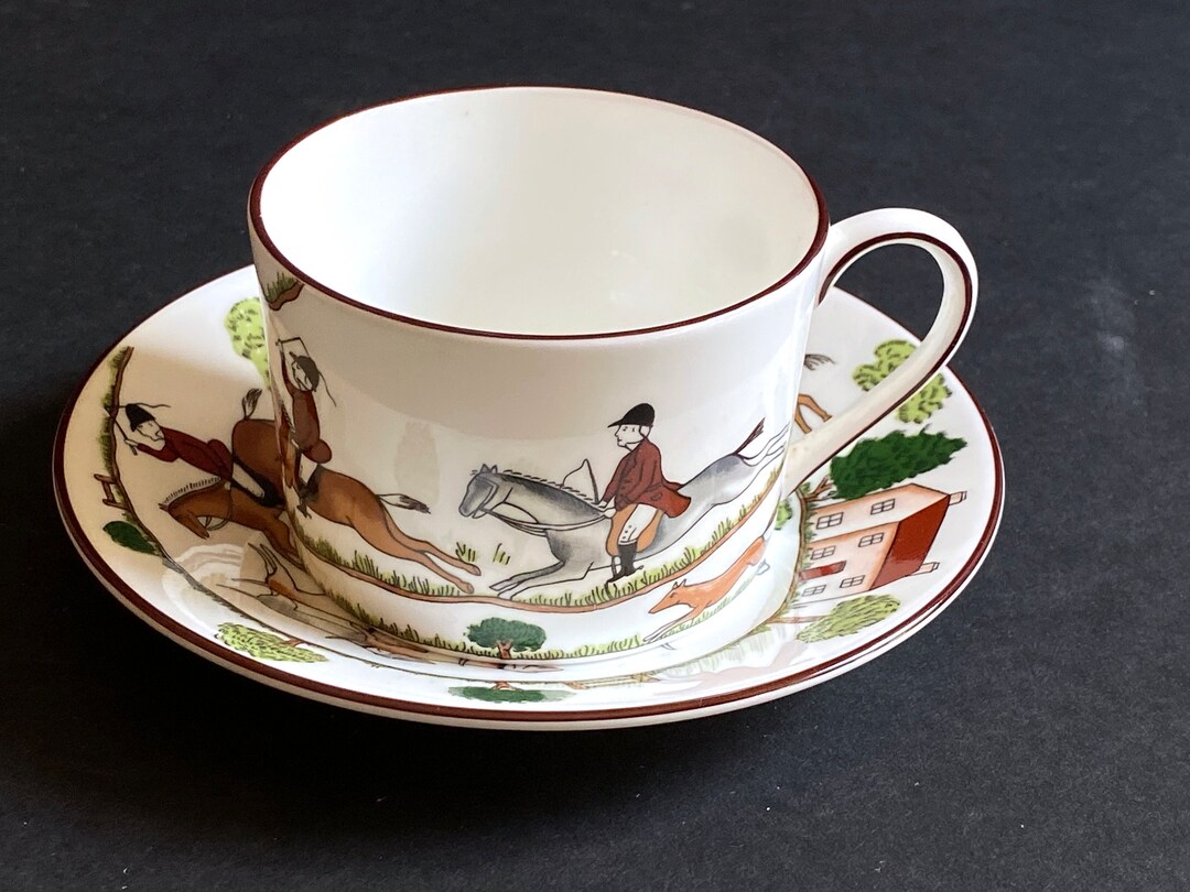 Coalport hunting Scene Coffee Cup and Saucer, Fox Hunting, Bone China ...