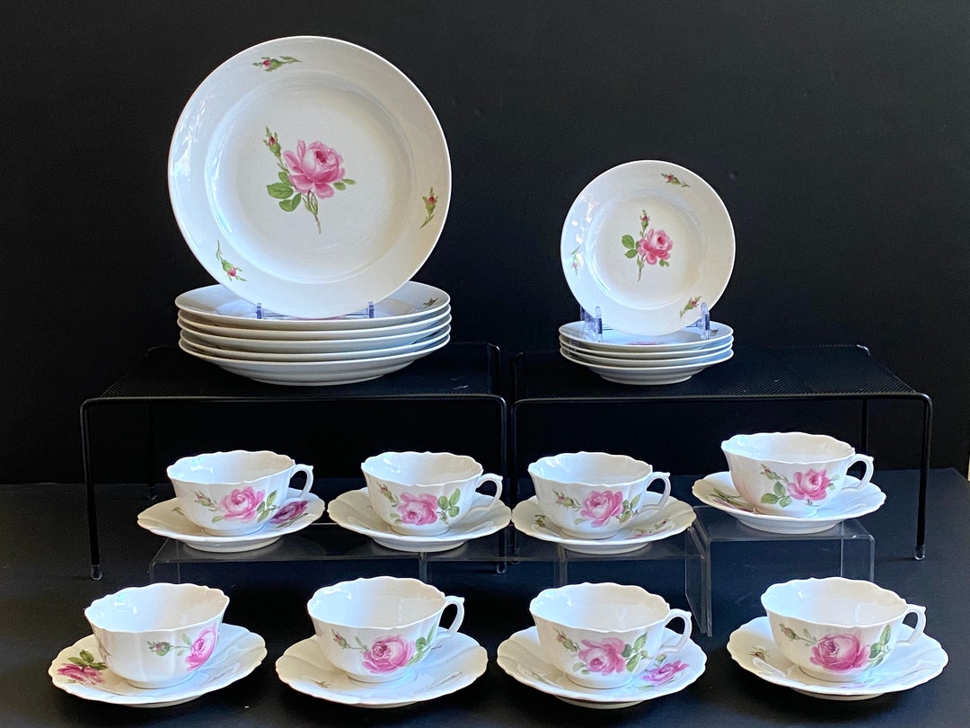 Vintage MEISSEN "roses" Tableware, Teacup & Saucer Set of 8, 9 3/8 ...