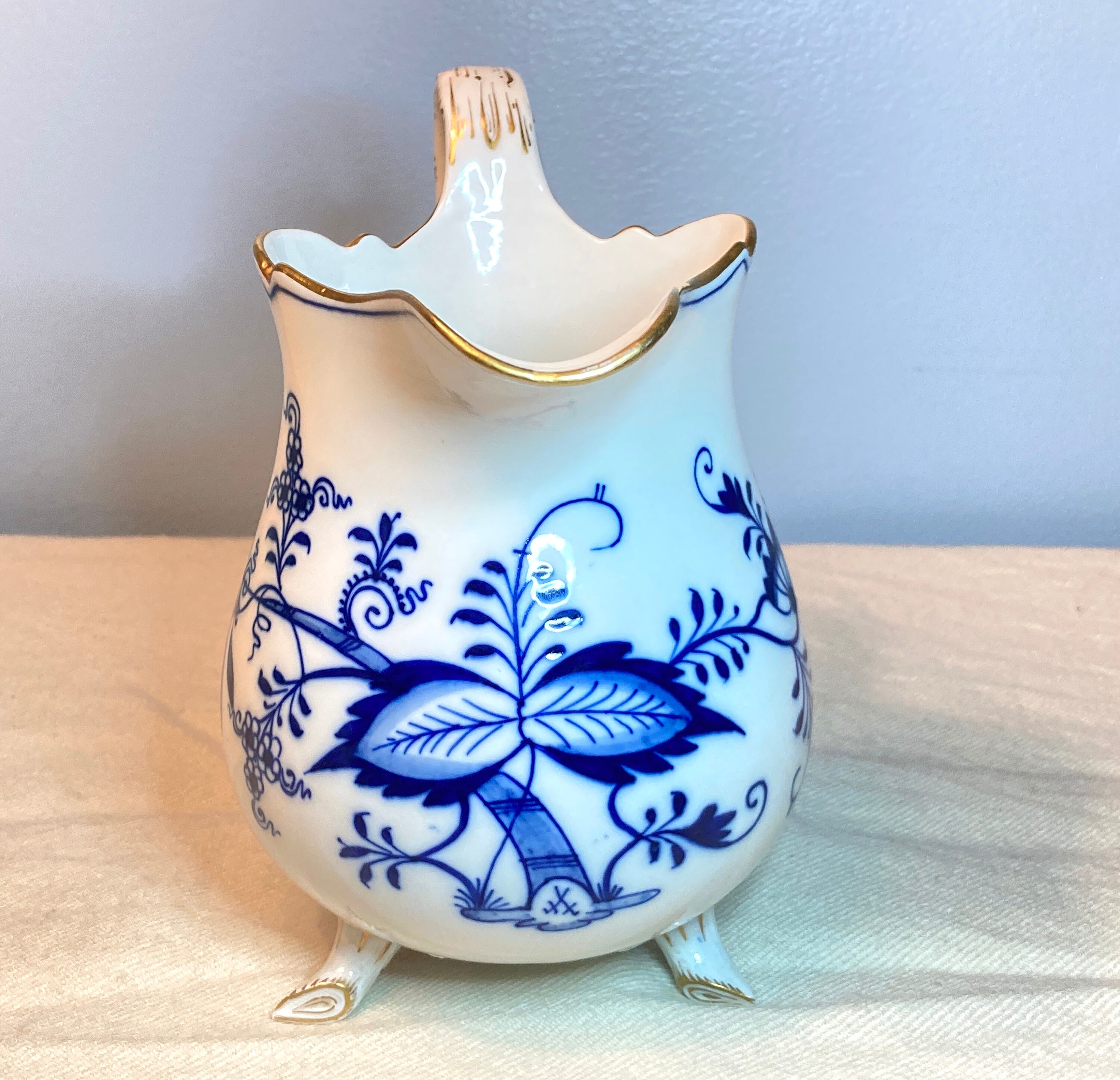 Antique Meissen Blue Onion Footed Pitcher/milk Jug/creamer, Gilt ...