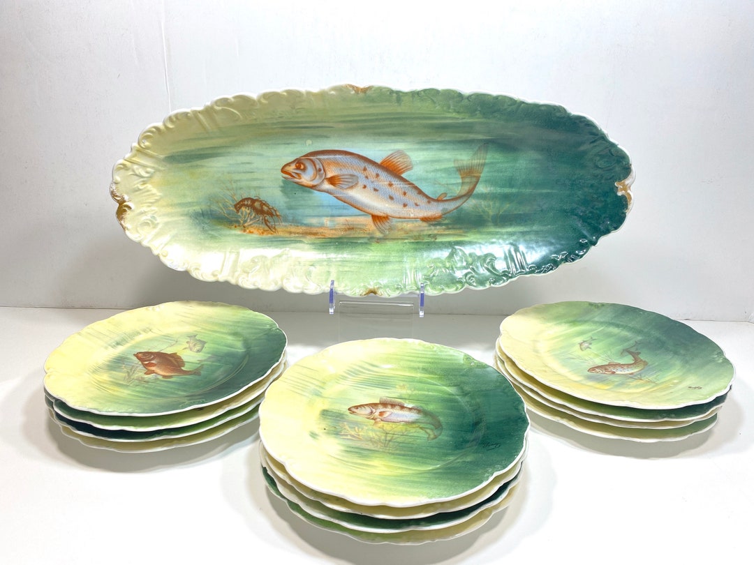 Rare Limoges France Fish Service Set, 13 Pcs,1 Large Oval Platter 20 1/ ...