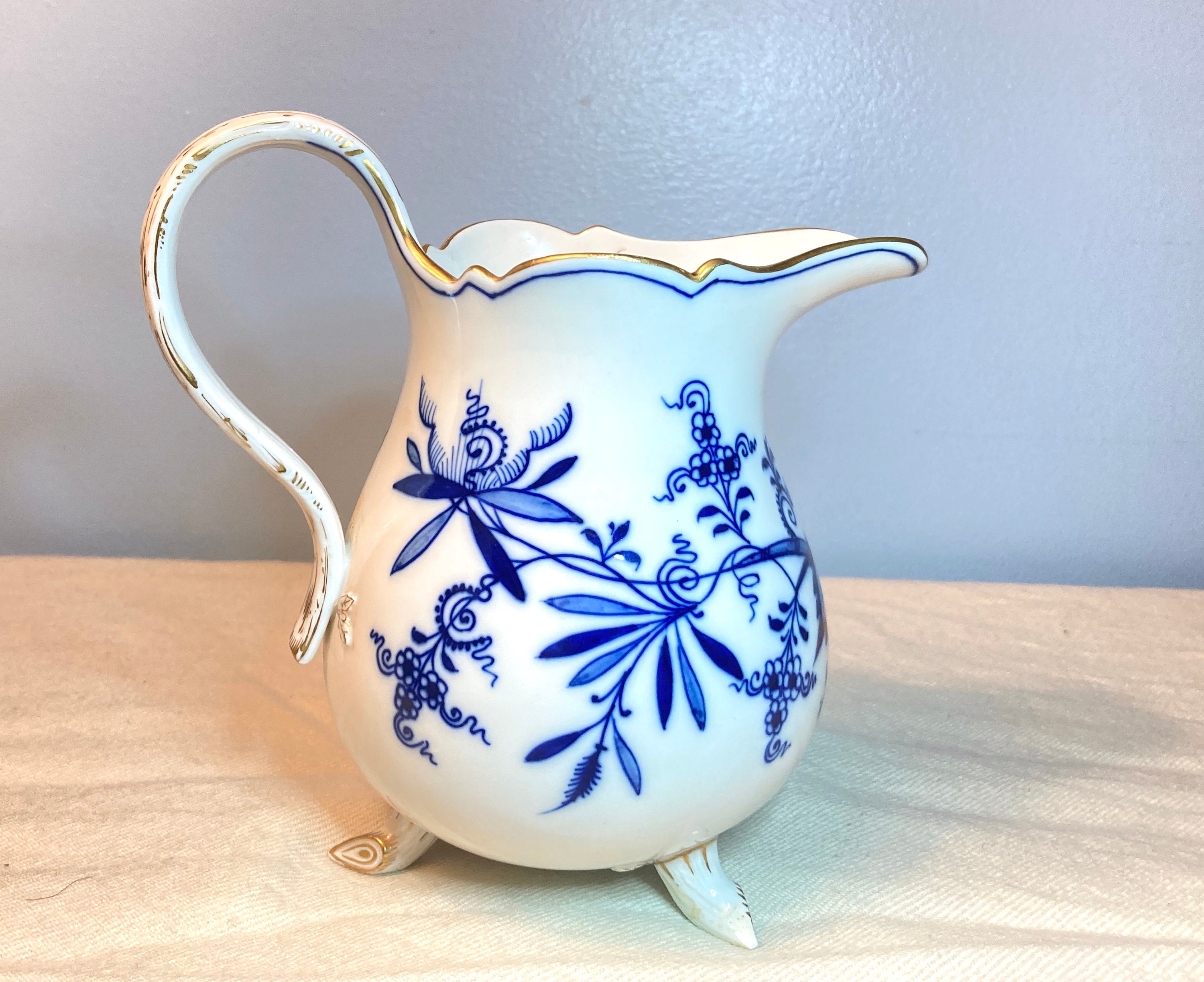 Antique Meissen Blue Onion Footed Pitcher/milk Jug/creamer, Gilt ...