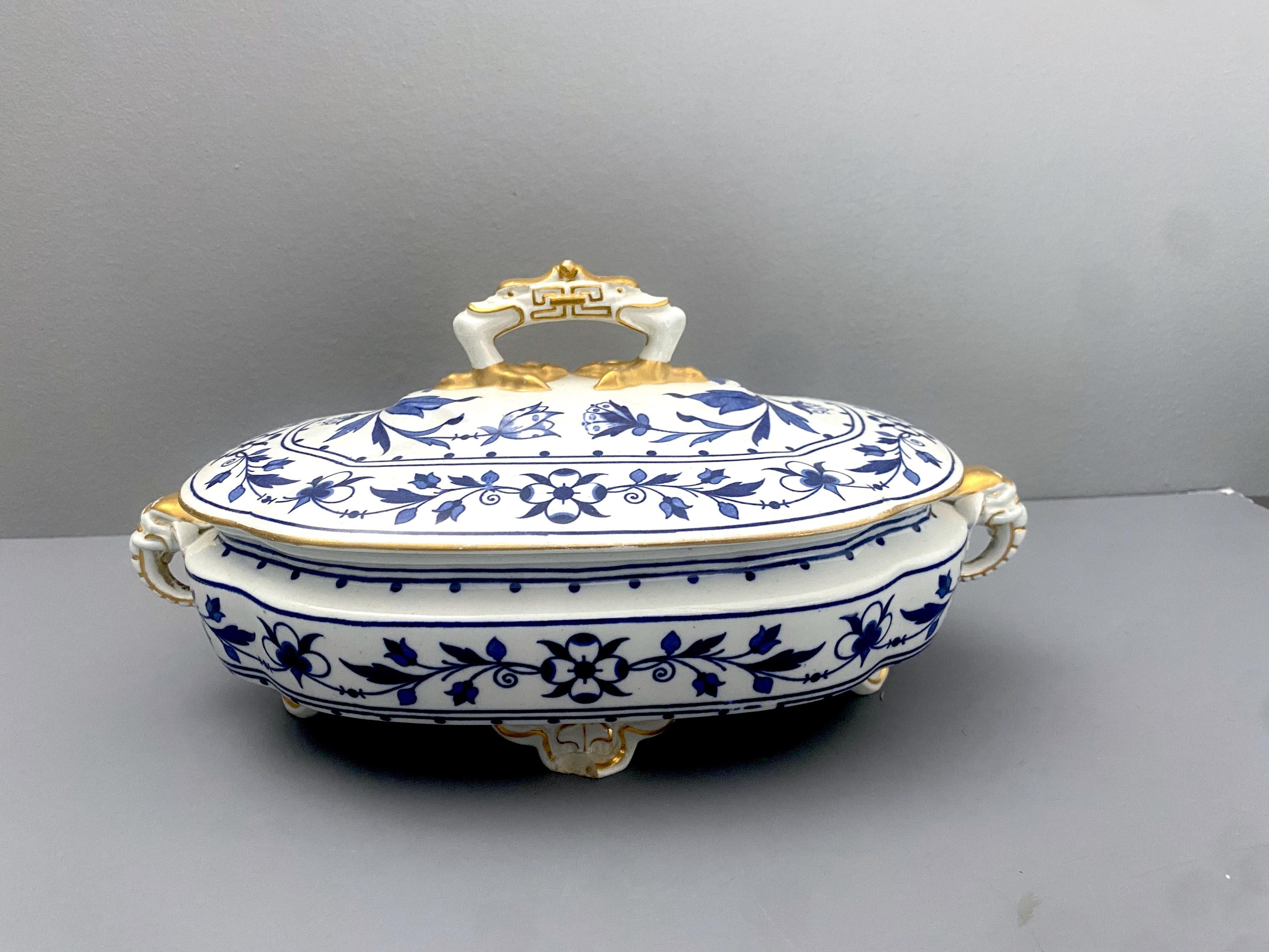 Royal Worcester Blue and White Porcelain Lidded Tureen, Gilt, Ca.1880s ...