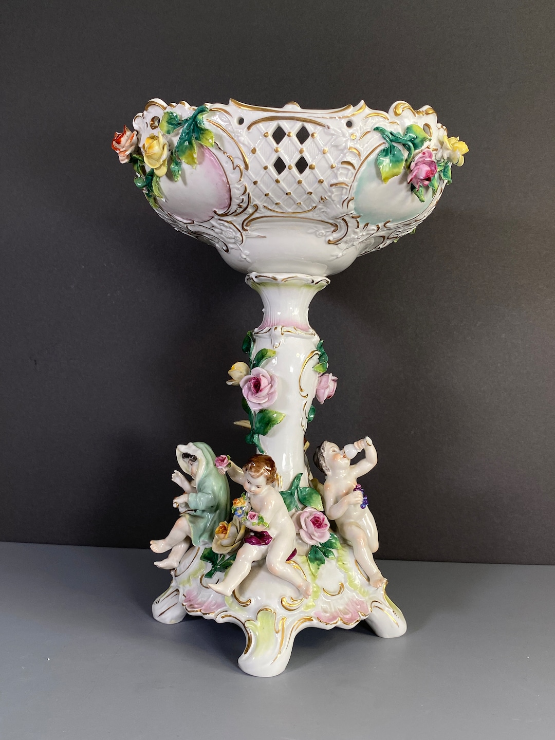 Germany Volkstedt Dresden Porcelain Floral Encrusted and Figural ...