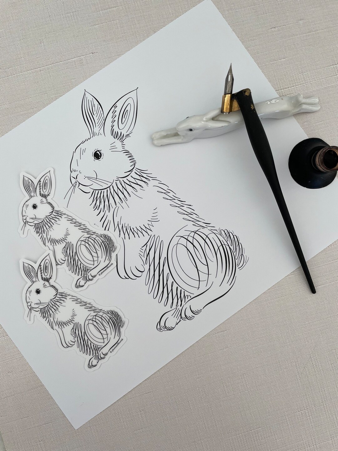 Year of the Rabbit Sticker | Calligraphy Drawing Vinyl Sticker | Bunny ...