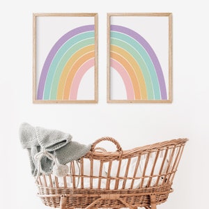 Pastel Nursery Rainbow Print Set of 2 Prints, Rainbow Kids Room Art ...