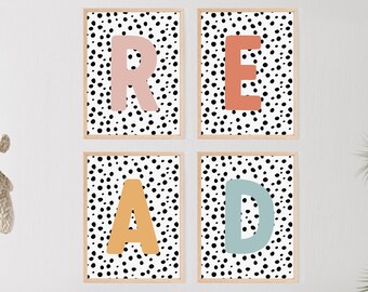Read Letters Wall Art, Set of Four, Playroom Wall Decor, Playroom ...