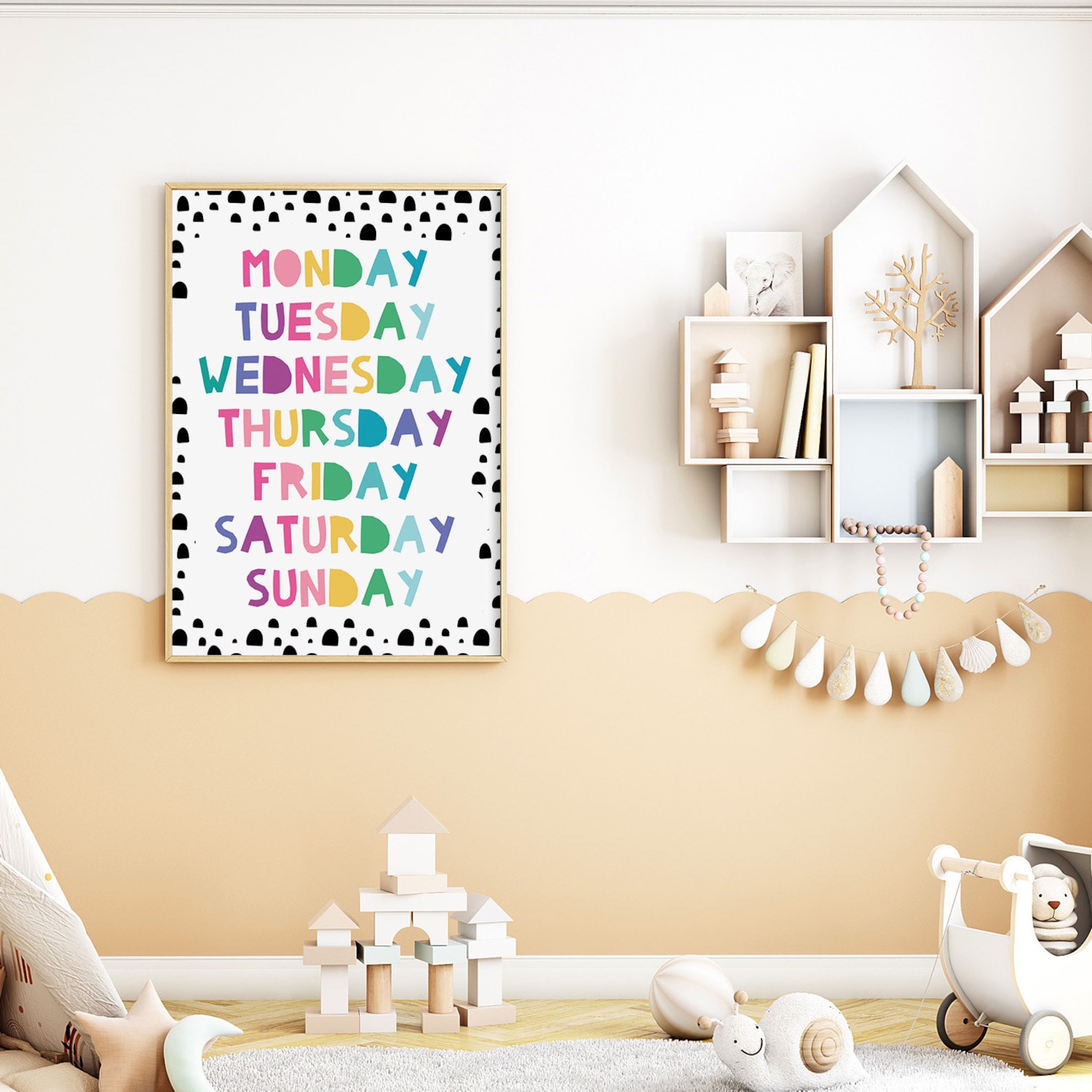 Rainbow Days of the Week, Playroom Educational Poster, Rainbow Nursery ...