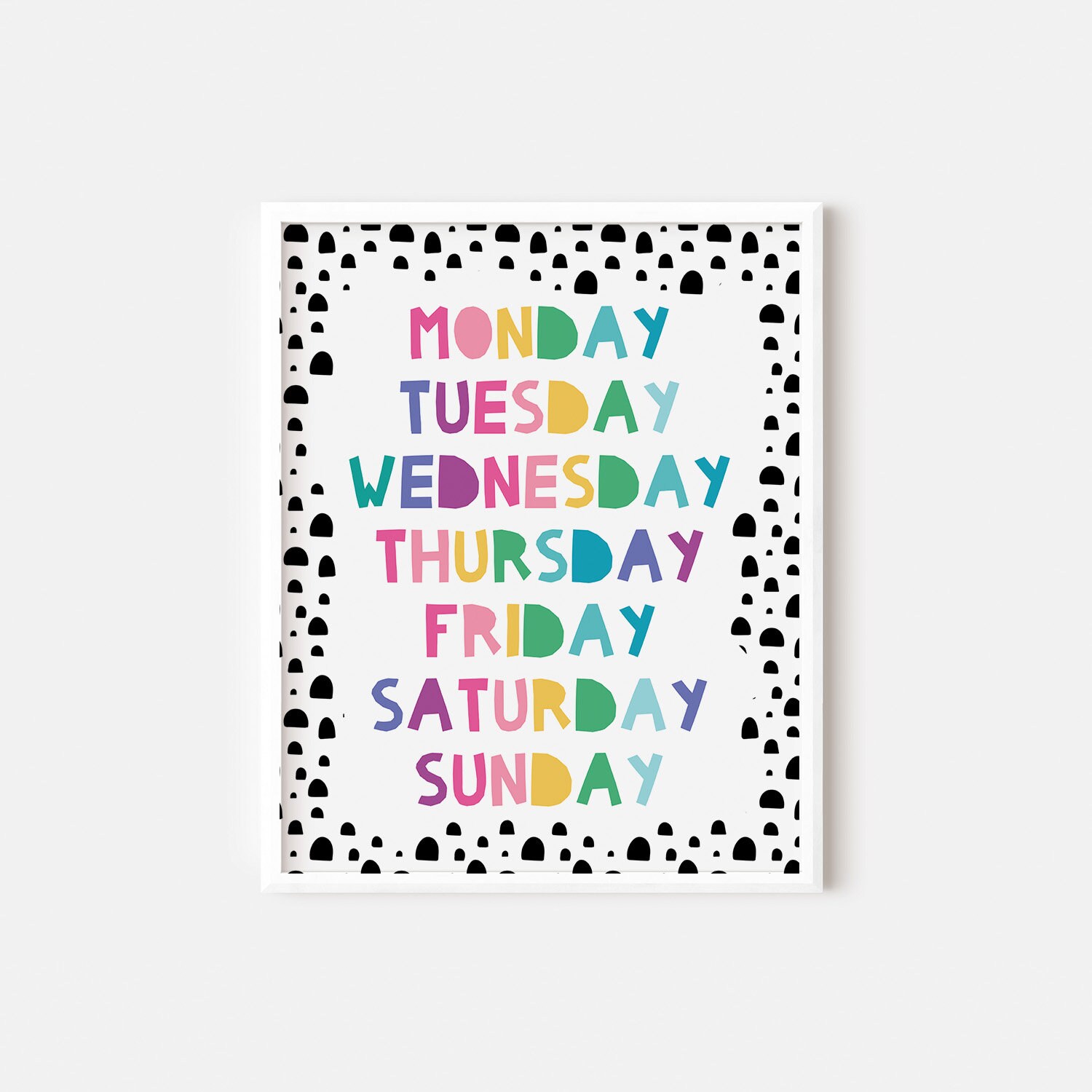 Rainbow Days of the Week, Playroom Educational Poster, Rainbow Nursery ...