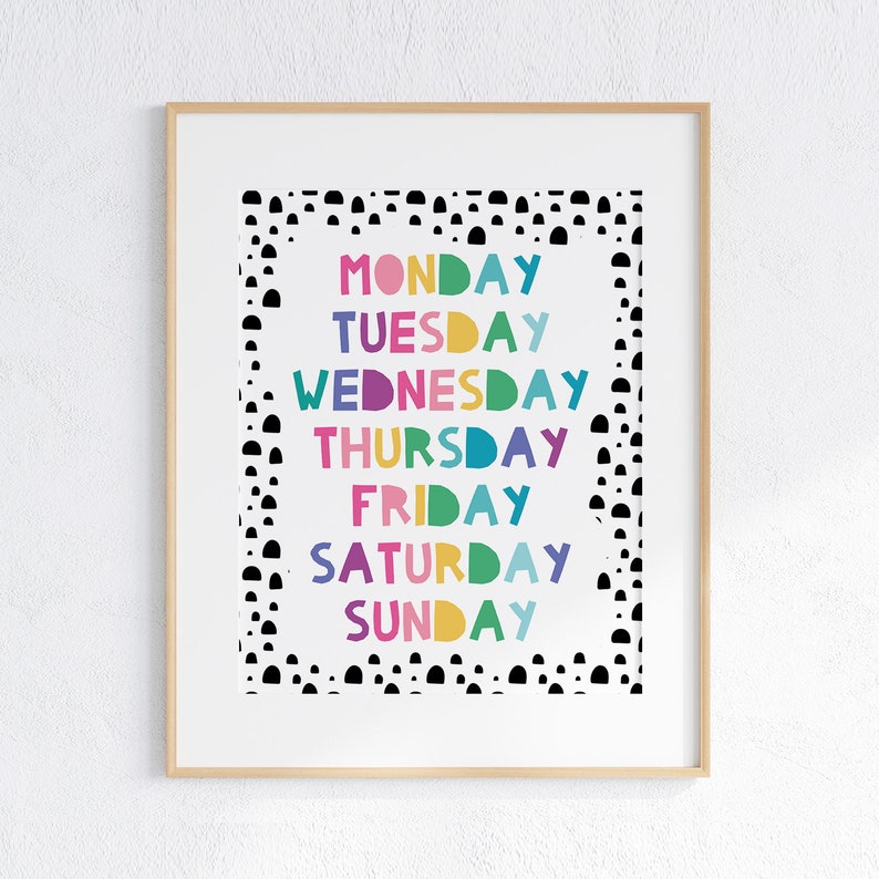 Rainbow Days of the Week, Playroom Educational Poster, Rainbow Nursery ...