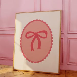Pink Coquette Bow Printable Nursery Wall Art, Retro Check Feminine ...