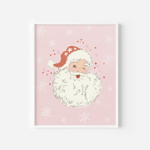 Pink Santa Art Print, Pink Holiday Printable, Pink Christmas Wall Art ...