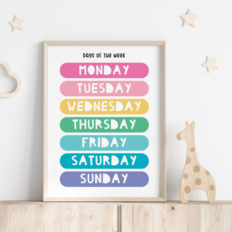 Rainbow Days of the Week Poster, Printable Educational Wall Art ...