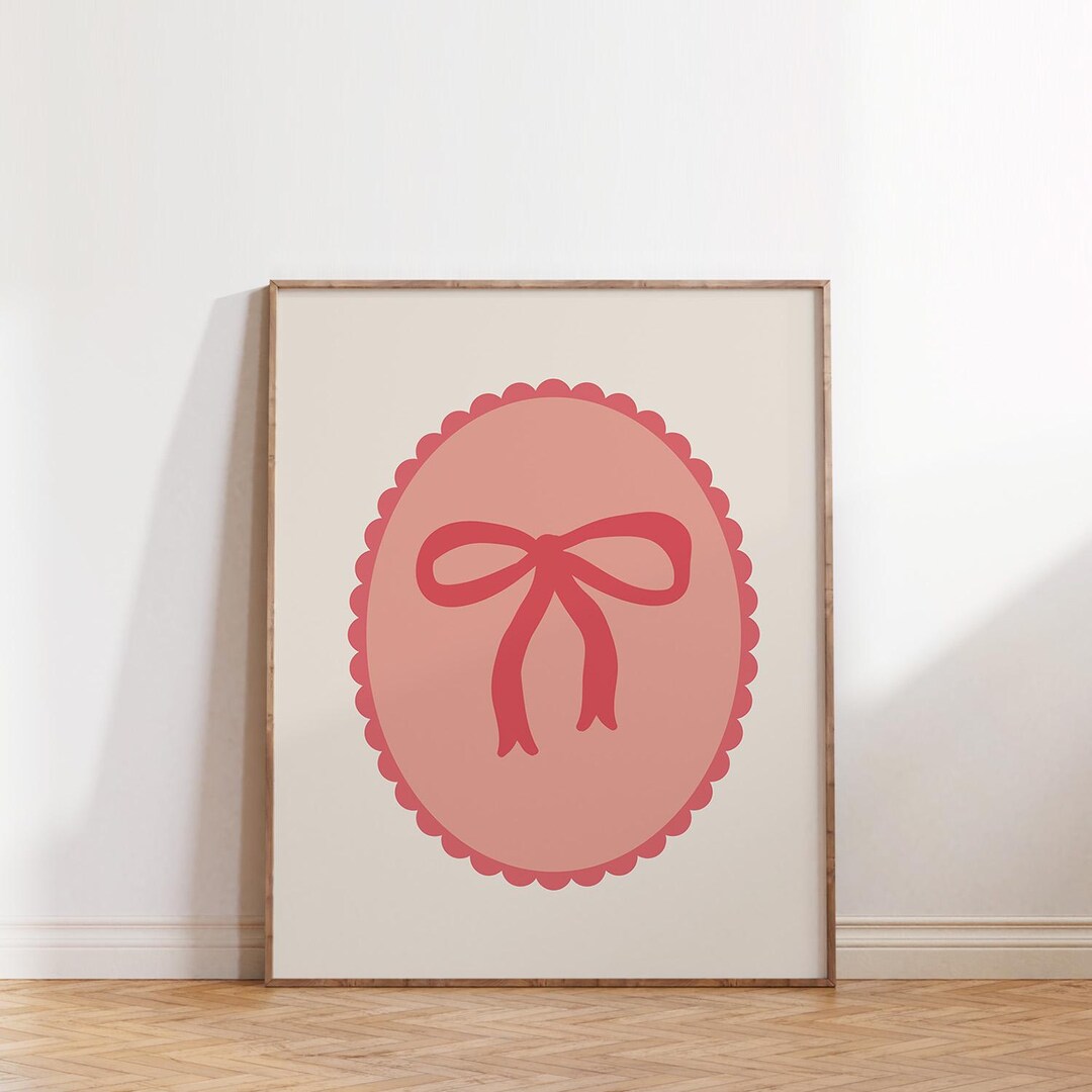 Pink Coquette Bow Printable Nursery Wall Art, Retro Check Feminine ...