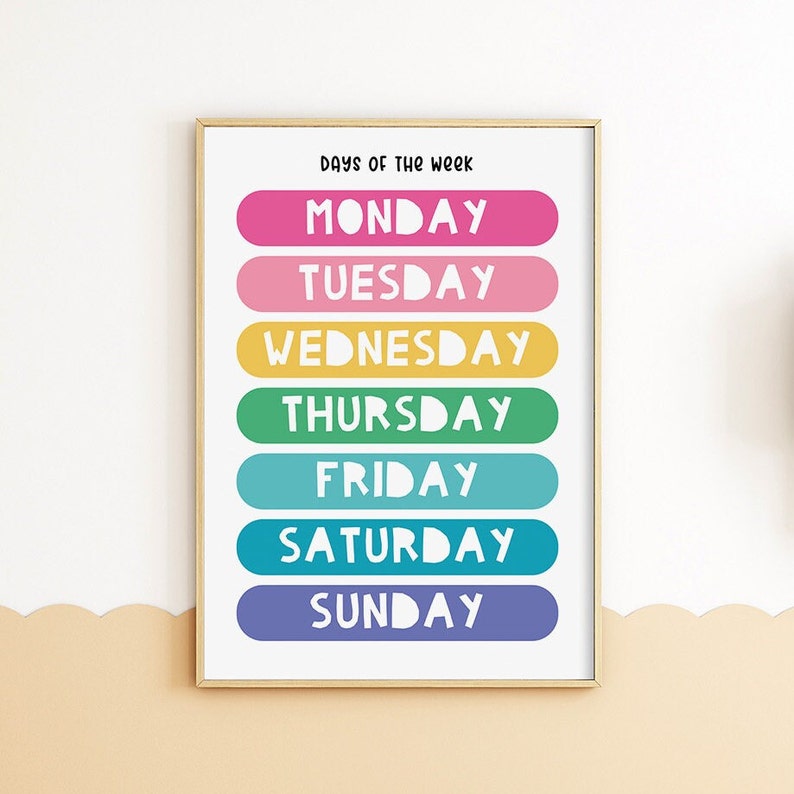 Rainbow Days of the Week Poster, Printable Educational Wall Art ...