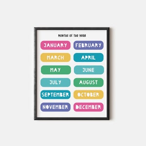 Rainbow Months of the Year Poster, Playroom Educational Poster, Rainbow ...