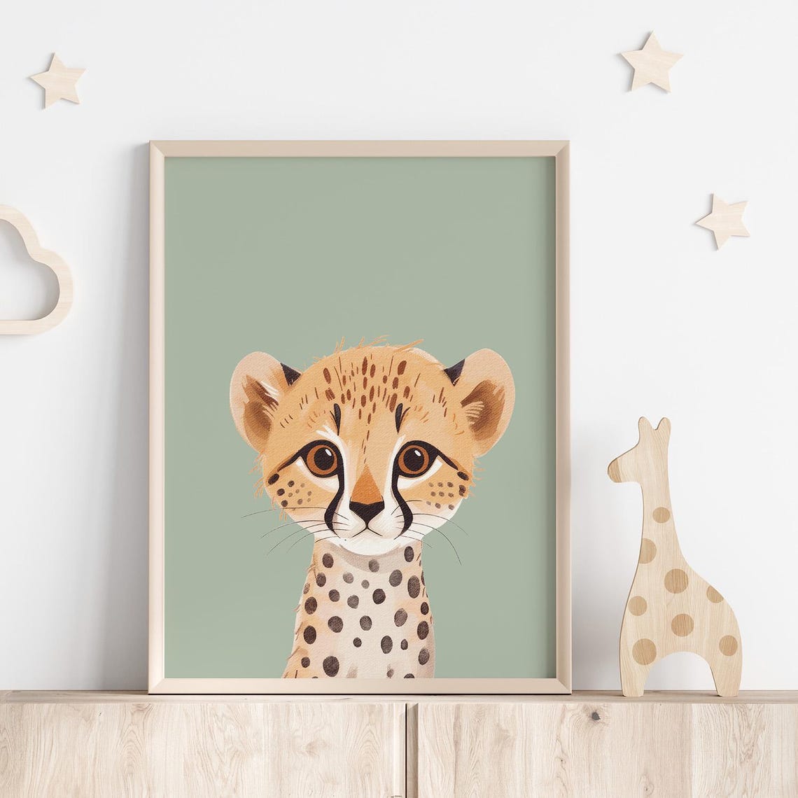 Green Cheetah Printable Woodland Nursery Art, Digital Download, Baby ...