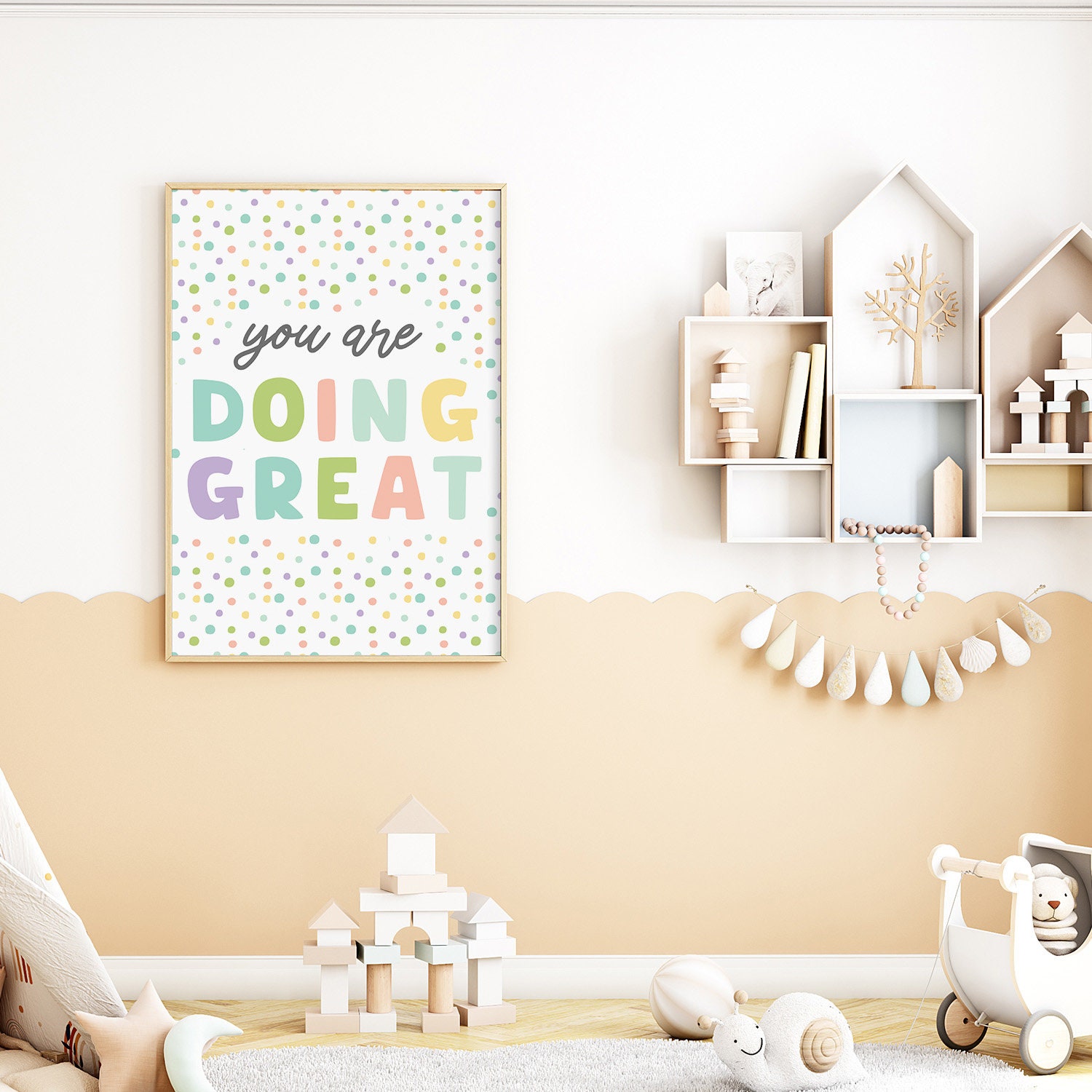 You Are Doing Great Nursery Wall Art, Pastel Kids Polkadot Playroom ...
