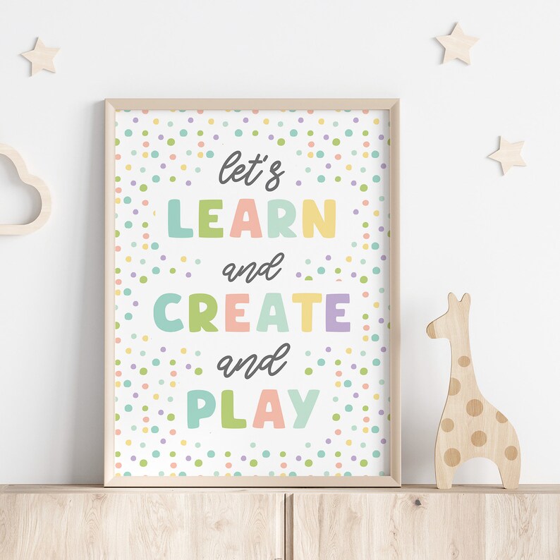 Lets Learn and Create and Play Digital Art Print, Pastel Kids Playroom ...